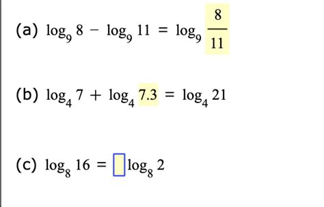 Solved 8 A Log 8 11 Log Log 11 B Log 7 Log Chegg Com