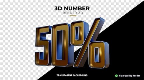 Premium Psd Number 50 Percent 3d Blue And Fine Gold Texture Realistic