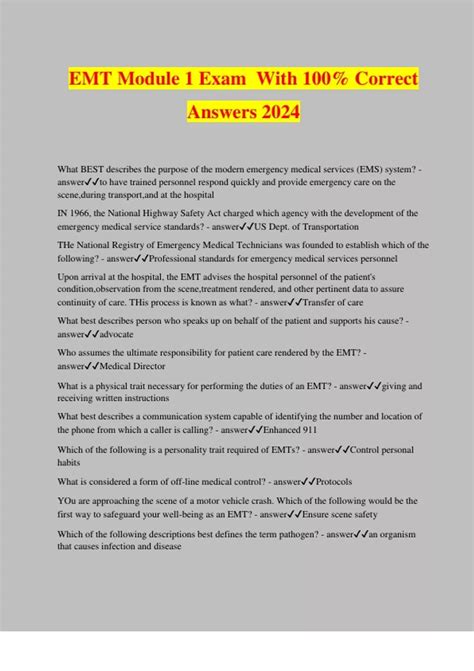 EMT Module 1 Exam With 100 Correct Answers 2024 EMT Stuvia US