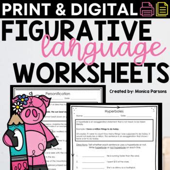 Figurative Language Worksheets And Google Idiom Simile Hyperbole Figurative Language Language