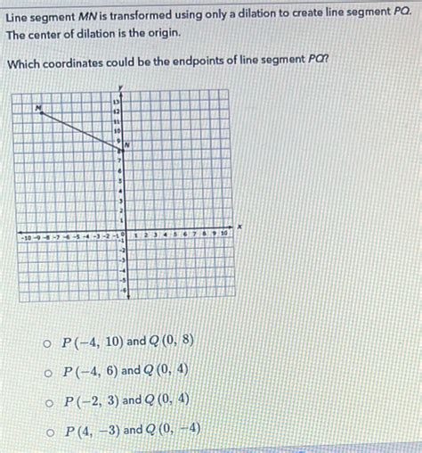 solved line segment mn is transformed using only a dilation to create