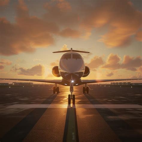 Airplane On The Runway At Sunset 3d Render Concept Of Travel Premium