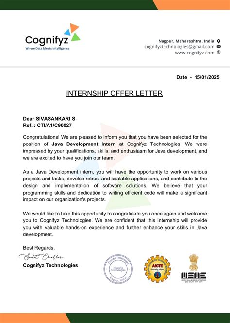 Sivasankari S On Linkedin Javadevelopment Internship Cognifyztechnologies Gratitude Learning