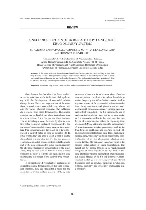 Pdf Kinetic Modeling On Drug Release From Controlled Drug Delivery Systems