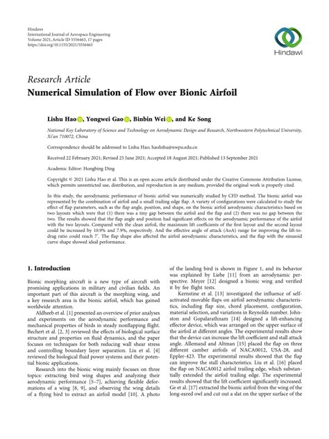 Pdf Numerical Simulation Of Flow Over Bionic Airfoil
