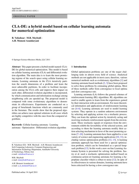 Pdf Cla De A Hybrid Model Based On Cellular Learning Automata For