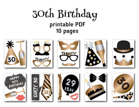 Gold Silver Thirty Birthday Party Photo Booth Props 30th Birthday