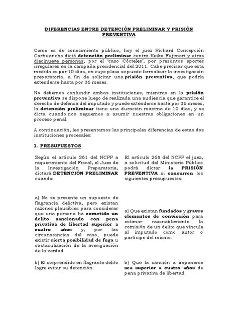 Diferencias Entre Detención Preliminar Y Prisión Preventiva Prisión