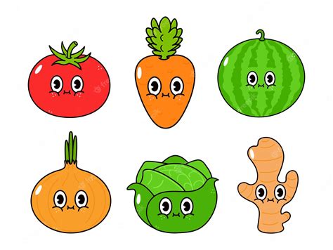 Ensemble De Personnages Drôles Et Mignons De Légumes Heureux Vecteur