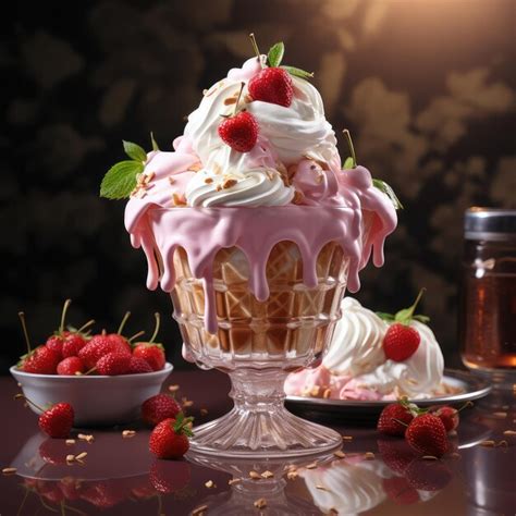 Premium Ai Image Strawberry Ice Cream Scoops