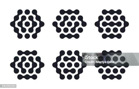 메타볼 육각형 모양 추상 점박이 그래픽 디자인 요소 연결된 액체 분자 인물 평면 벡터 일러스트 레이 션 세트 현대 메타볼 아이콘 점박이에 대한 스톡 벡터 아트 및 기타