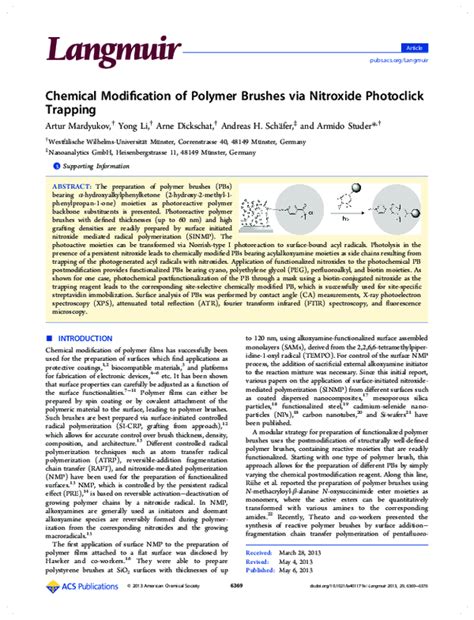 Pdf Chemical Modification Of Polymer Brushes Via Nitroxide Photoclick Trapping