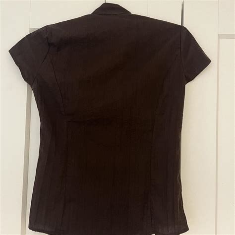 Brown Button Up Blouse Shirt With Short Sleeves So Depop