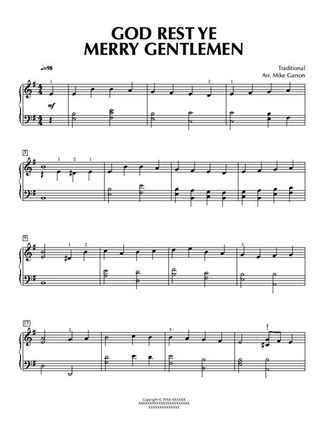 Piano Sheet Music God Rest Ye Merry Gentlemen Easy Level Traditional