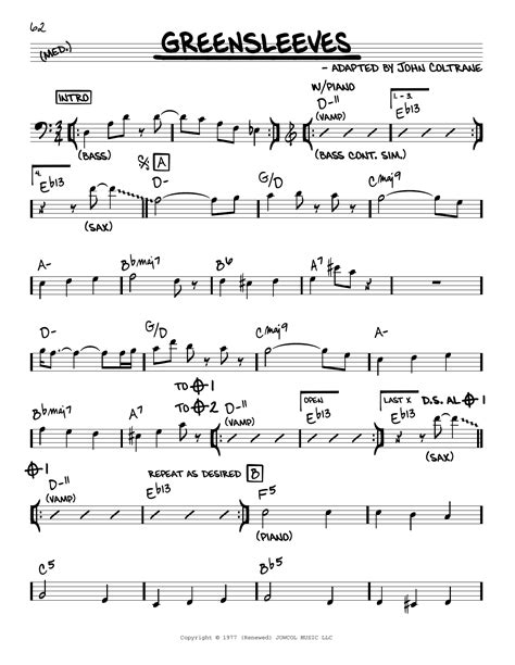 John Coltrane Greensleeves Sheet Music Notes Chords Sheet Music