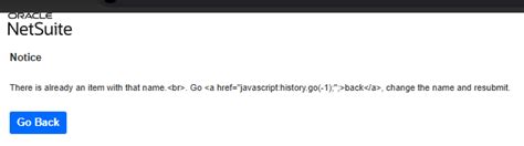 How To Resolve This Error There Is Already An Item With That Name — Netsuite Community