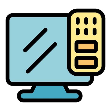 Tv 리모컨 아이콘 아웃라인 터 스마트 모니터 미디어 화면 색상 평평 프리미엄 벡터