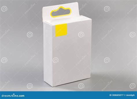 White Rectangular Cardboard Hang Tab Packing Box On Gray Surface Stock Image Image Of Subject