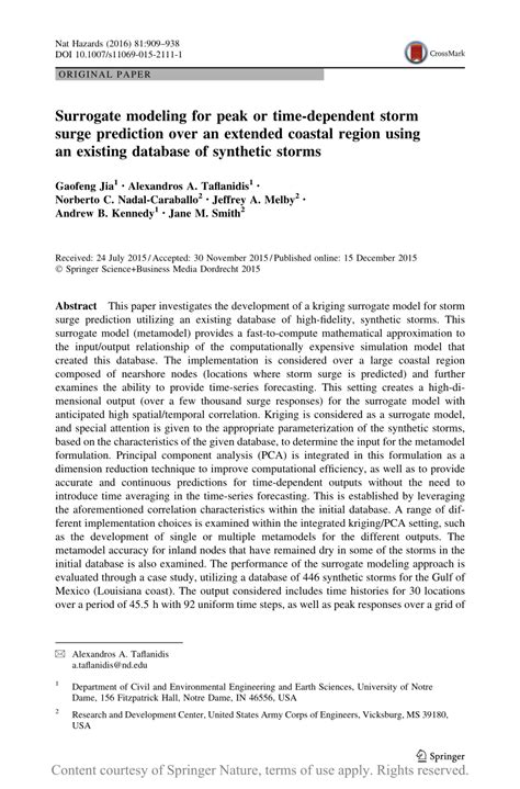 Surrogate Modeling For Peak Or Time Dependent Storm Surge Prediction