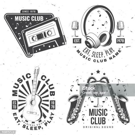 레트로 음악 포스터 배너 레트로 마이크 색소폰 오디오 카세트 티셔츠 엠블럼 로고 배지 디자인을 위한 햇살 빈티지 타이포그래피 디자인이 있는 클래식 어쿠스틱 기타 벡터