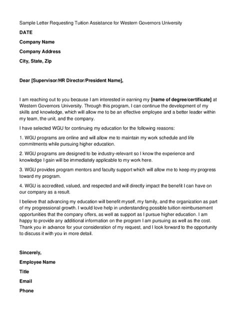 Fillable Online Tuition Assistance Request Sample Letter Fax Email Print Pdffiller