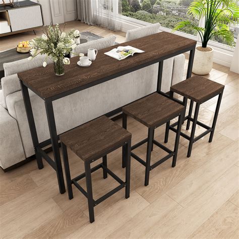 4 Piece Dining Table Set Counter Height Extra Long Dining Table With 3