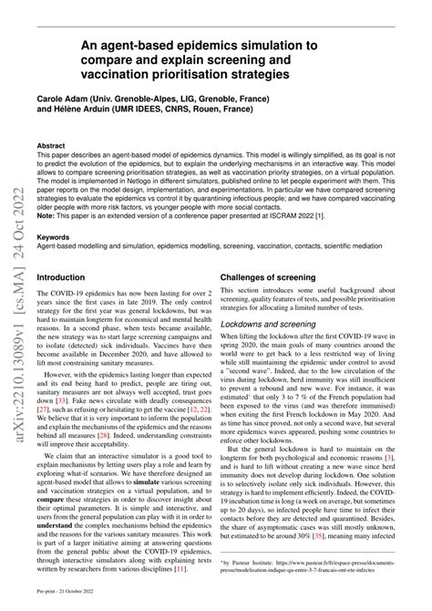 pdf an agent based epidemics simulation to compare and explain
