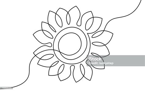 한 줄 해바라기 요소 흑백 흑백 연속 단일 라인 아트 꽃 자연 여자 날 선물 로맨틱 데이트 일러스트 스케치 개요 그리기 해바라기에 대한 스톡 벡터 아트 및 기타 이미지