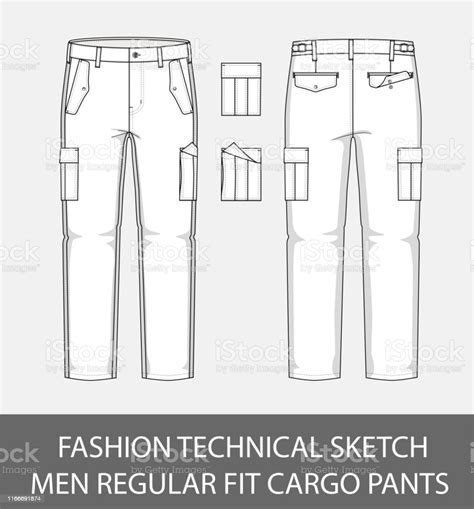 Fashion Technical Sketch Men Regular Fit Cargo Pants With 2 Patch