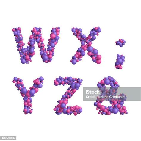 3d 알파벳 여러 가지 빛깔의 구체로 만든 문자 흰색 배경에 3d 렌더링 W X Y Z 및 모양에 대한 스톡 사진 및 기타