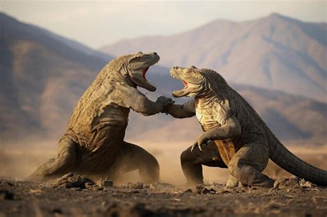 Premium Photo Two Komodo Dragons Are Fighting Each Other