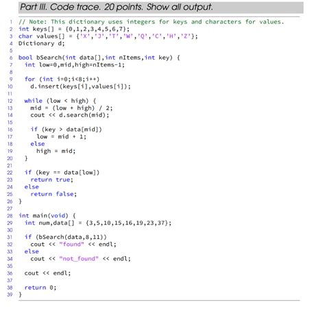 Solved Part Iii Code Trace 20 Points Show All Output 1
