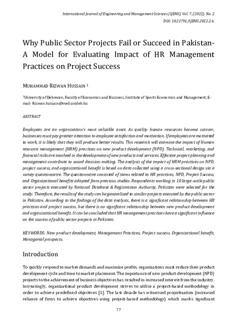 Pdf Why Public Sector Projects Fail Or Succeed In Pakistan A Model For Evaluating Impact Of