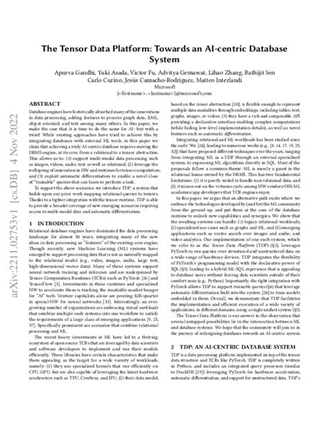 Pdf The Tensor Data Platform Towards An Ai Centric Database System