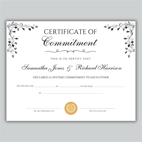 Commitment Ceremony Certificate Editable Template Digital Pdf Etsy