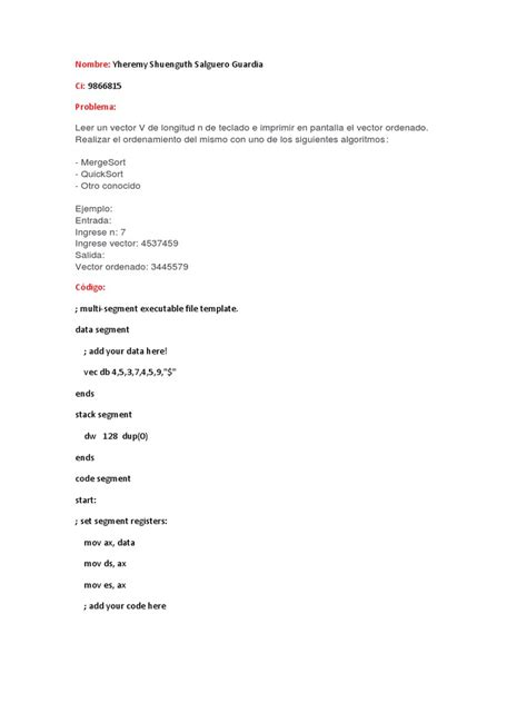 Ordenar Un Vector Pdf