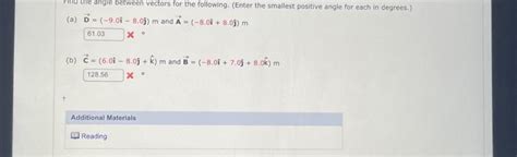 Solved Find The Angle Between Vectors For The Following Chegg Com
