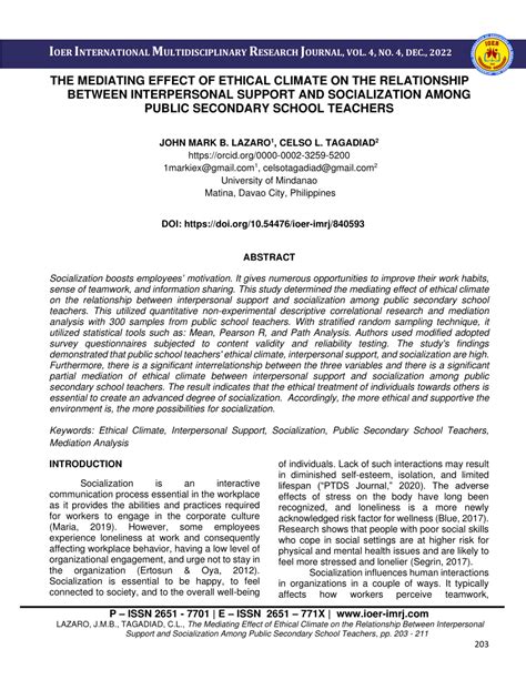 Pdf The Mediating Effect Of Ethical Climate On The Relationship