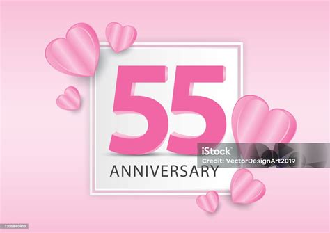 55周年標誌慶祝活動與心臟背景情人節周年紀念橫幅向量範本向量圖形及更多1號圖片 1號 55號 一週年 Istock