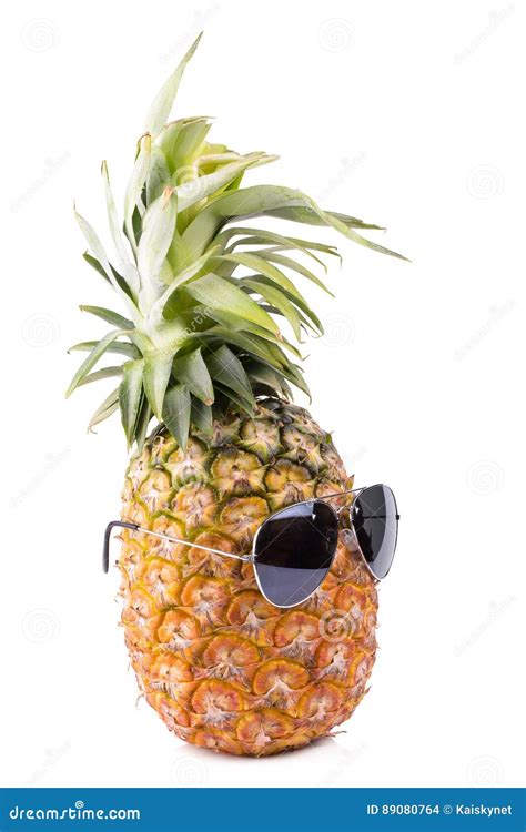 Trendy Glasses Summer Pineapple Wearing Hipster Style On White B Stock