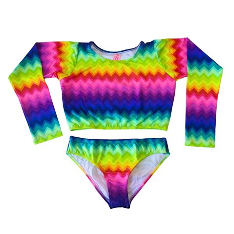 Biquini Manga Longa Zig Zag Rainbow Banho Maria Moda Praia Infantil