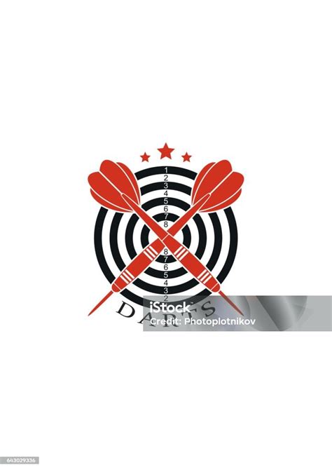 다트는 스포츠 엠 블 럼과 흰색 배경에 고립 된 기호 레이블을 지정 합니다 교차 다트 화살표 아이콘으로 다트 보드 대상 벡터 일러스트 레이 션 다트판에 대한 스톡 벡터 아트