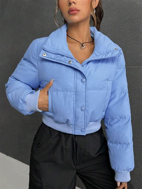 SHEIN EZwear Slant Pocket Puffer Coat SHEIN USA