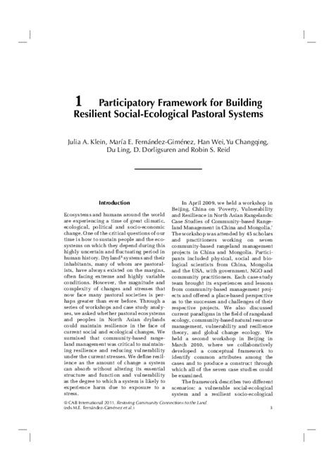 Pdf A Participatory Framework For Building Resilient Social Ecological Pastoral Systems