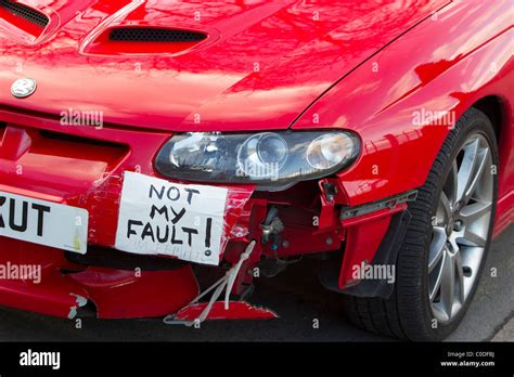 Car With Sign Saying Not My Fault After An Accident Stock Photo Alamy