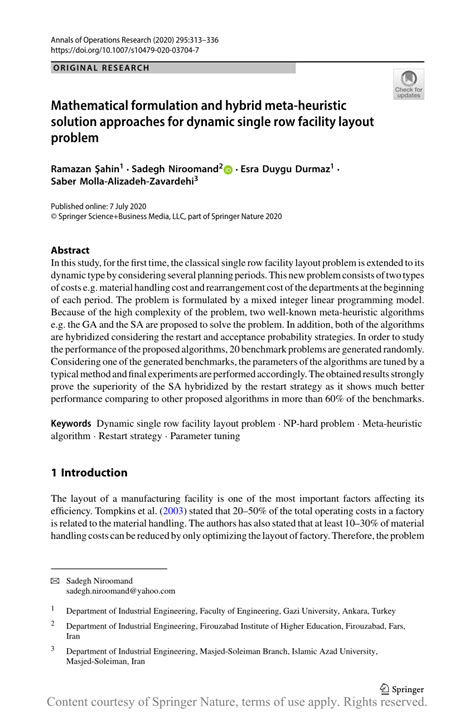 Mathematical Formulation And Hybrid Meta Heuristic Solution Approaches