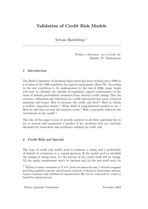Pdf Validation Of Credit Risk Models