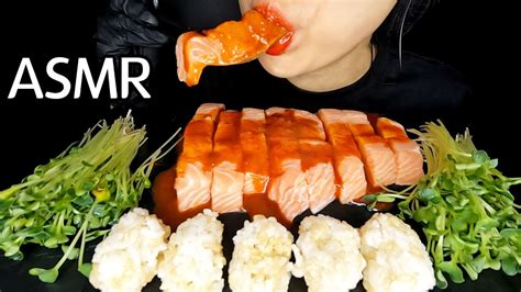 연어회 불닭소스 먹방 Salmon Sushi Spicy Sauce Mukbang サケ แซลมอน Youtube