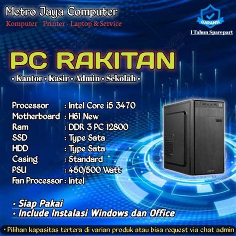 Promo Pc Komputer Rakitan Core I5 3470 Admin Kantor Sekolah