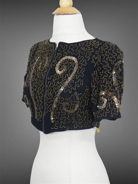 1930s Beaded Crepe Bolero Jacket Vintage 30s Black And Gem
